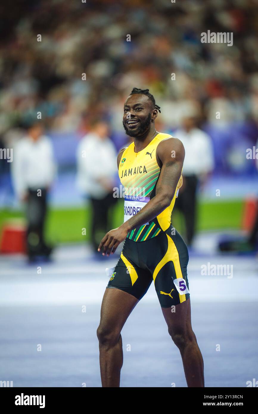Rasheed Broadbell participating in the 110 meters hurdles at the Paris ...