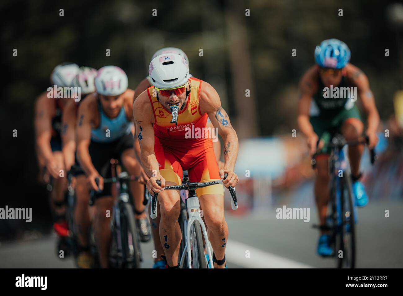 Roberto Sanchez Mantecon participating in the triathlon at the Paris ...
