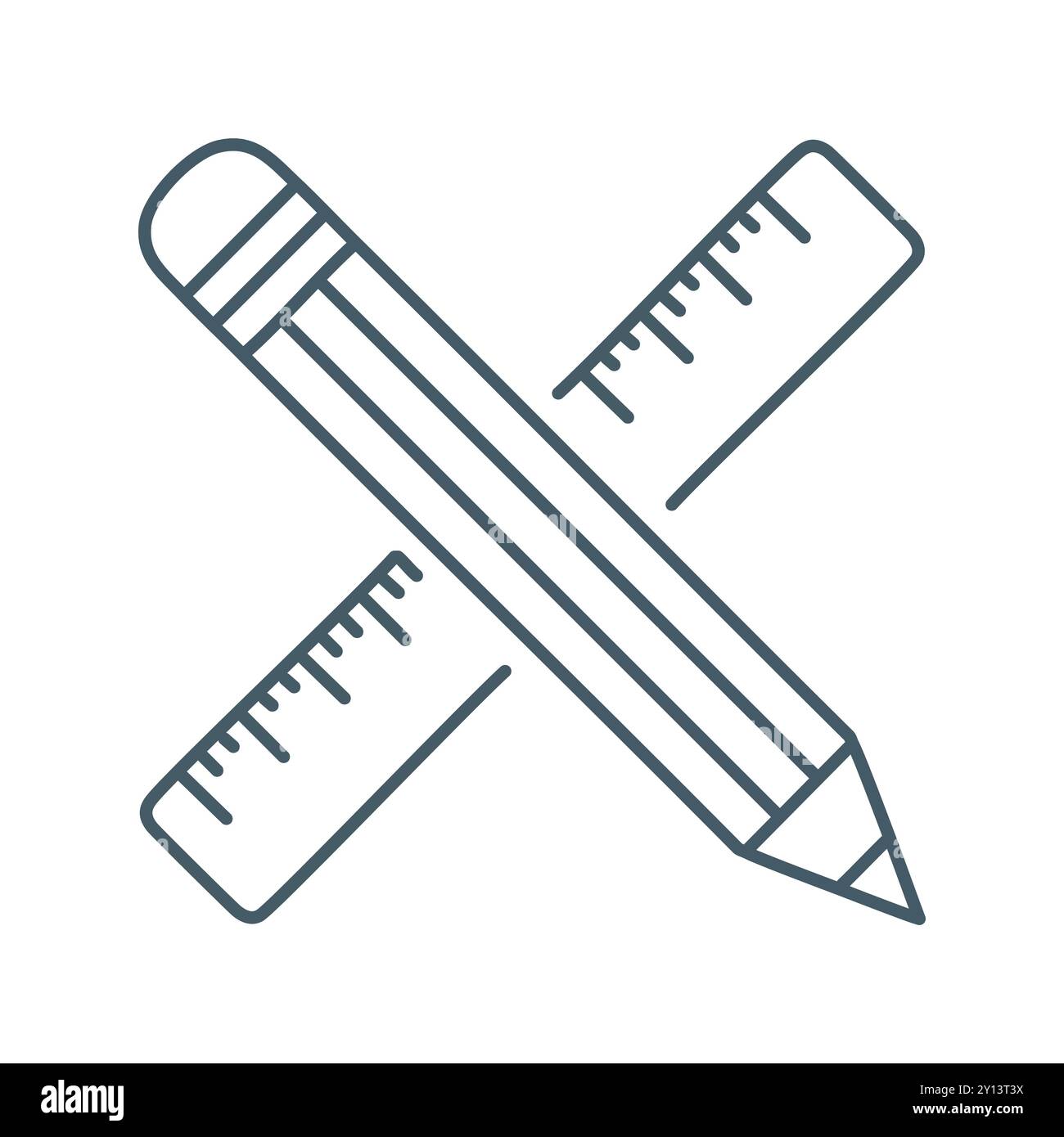 Pencil ruler icon. Crossed pencil and ruler line icon, representing ...