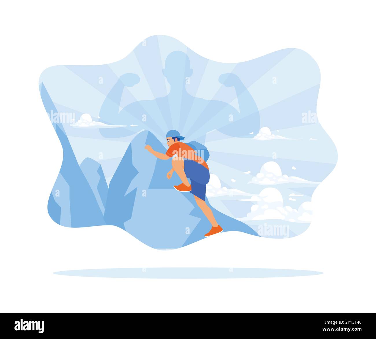 A powerful man climbs a mountain. Feeling strong. Try your best to get ...