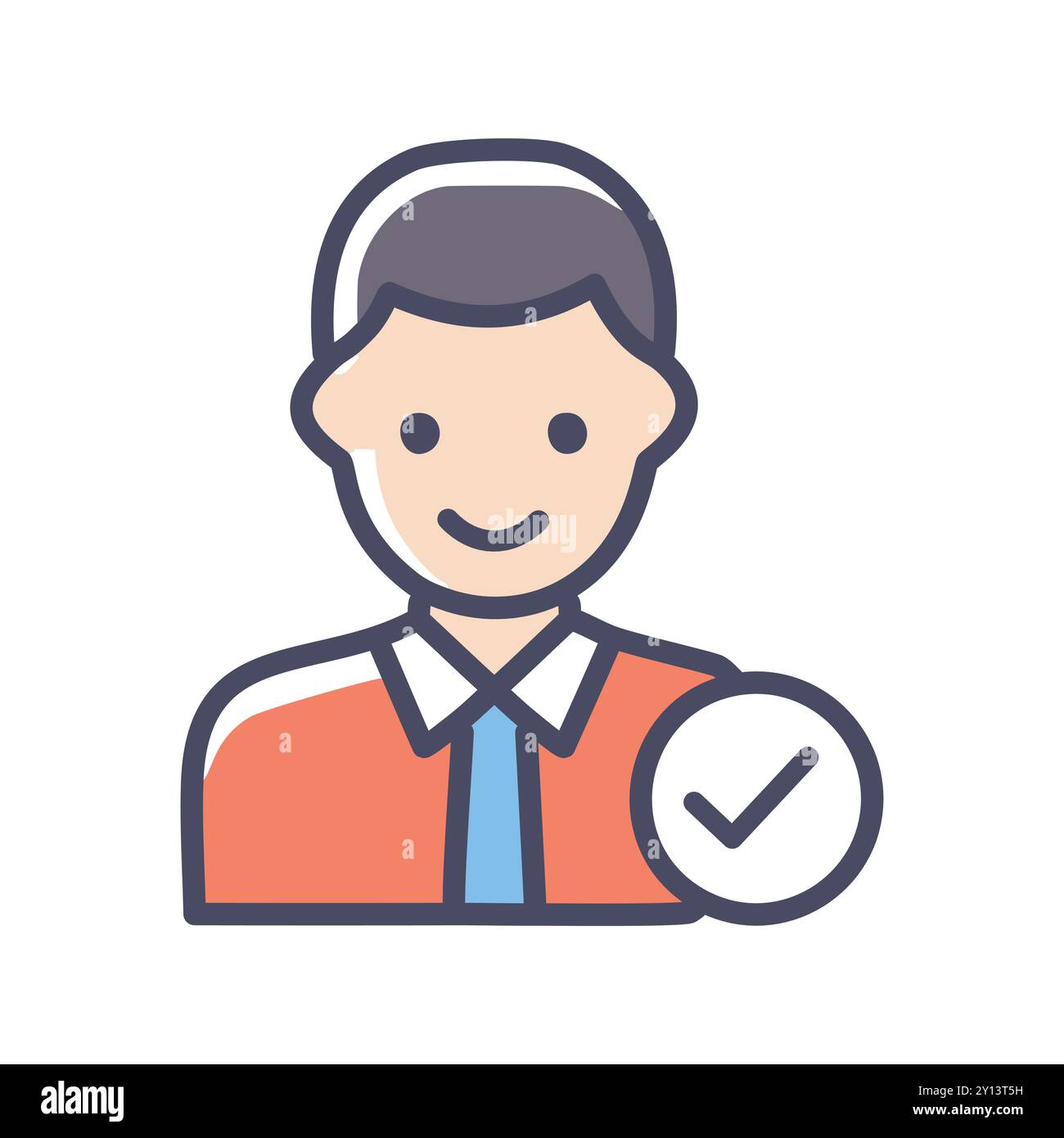 Approved user icon. Smiling man in a shirt with a checkmark ...