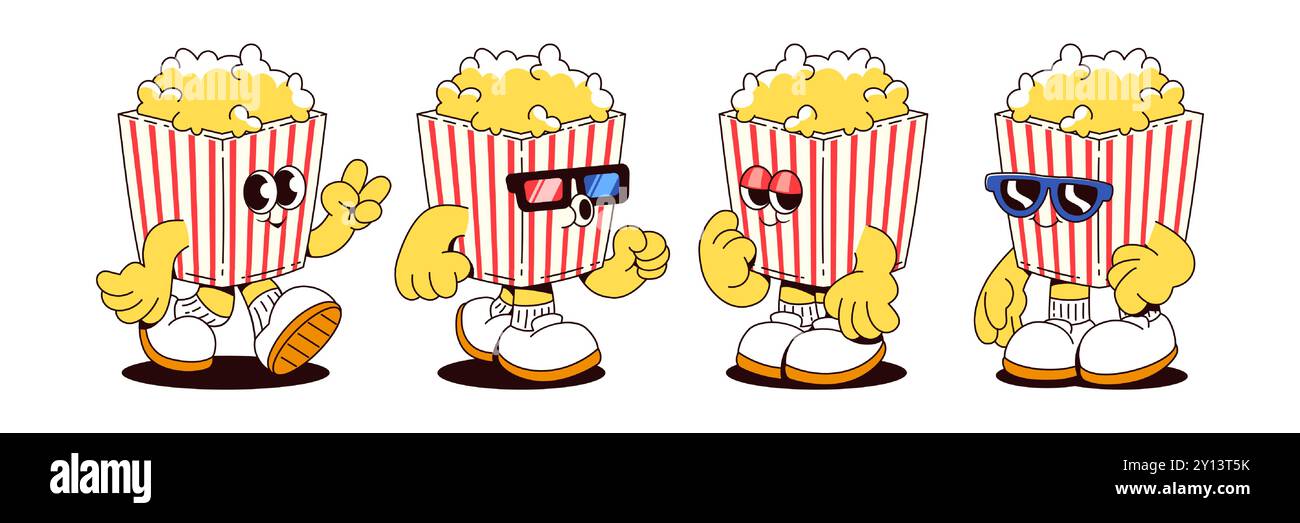 Popcorn box characters set isolated on white background. Contemporary ...