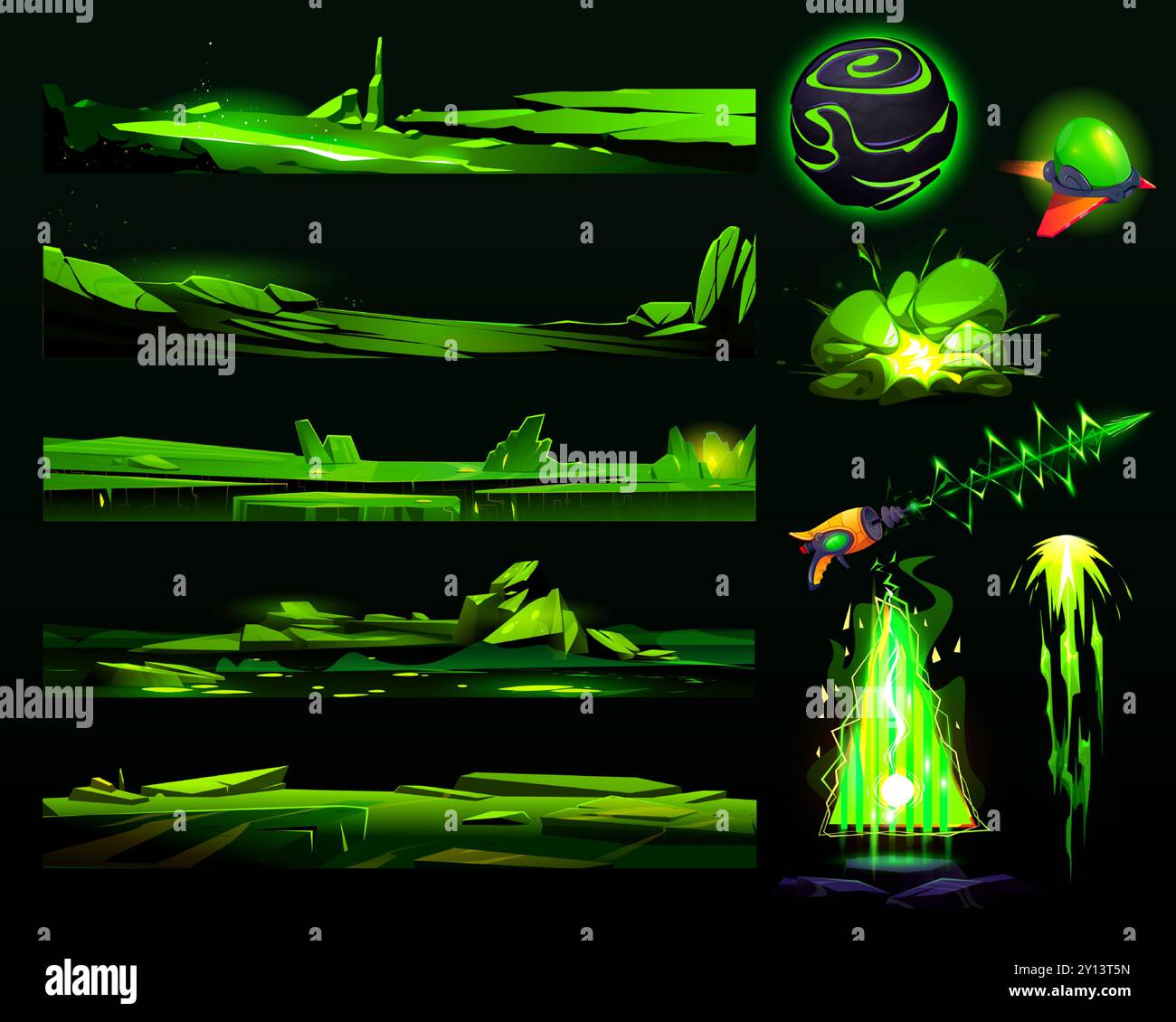 Space game landscape patterns set isolated on black background. Vector ...