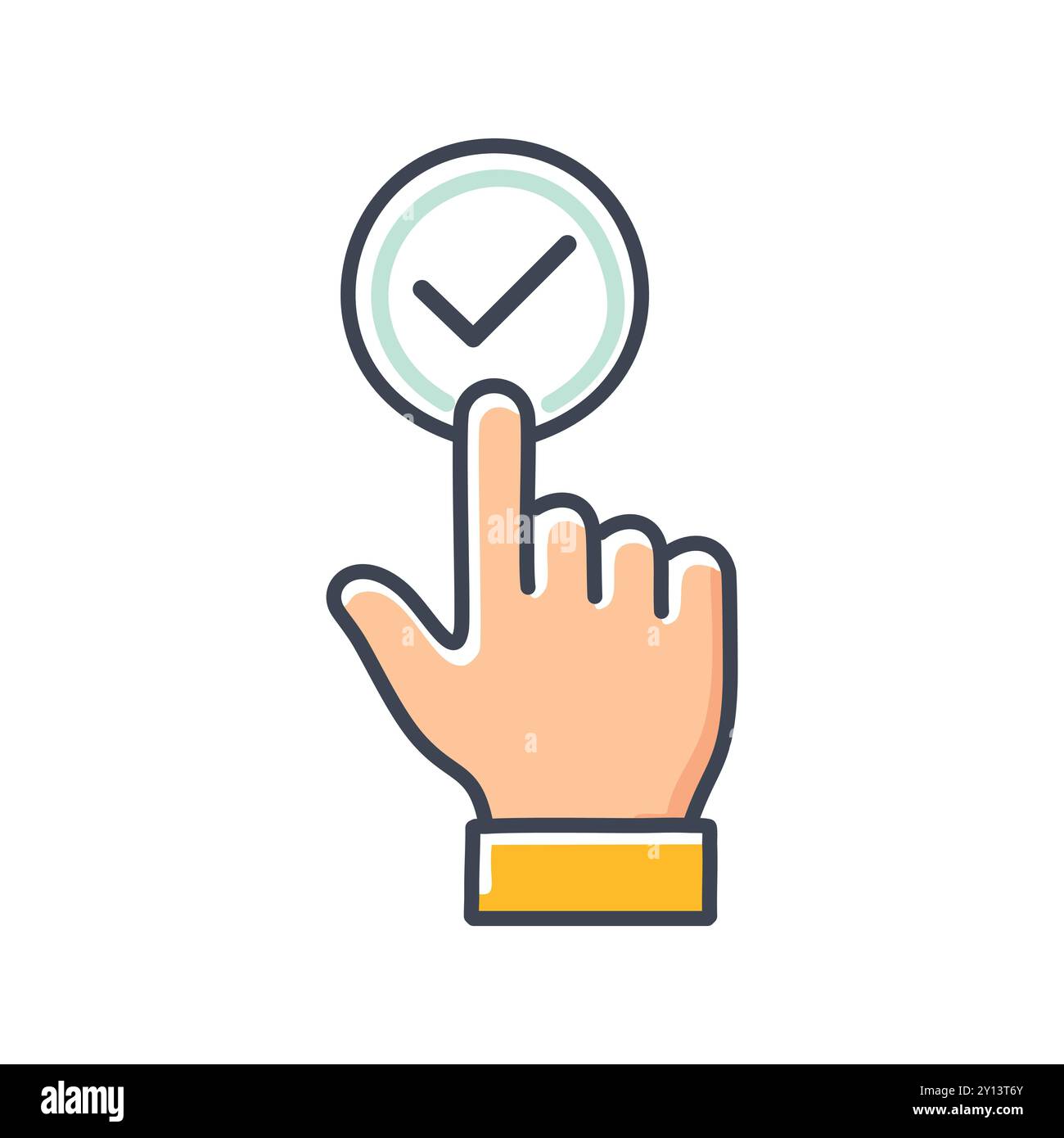 Hand click checkmark. Finger clicking on a checkmark button ...