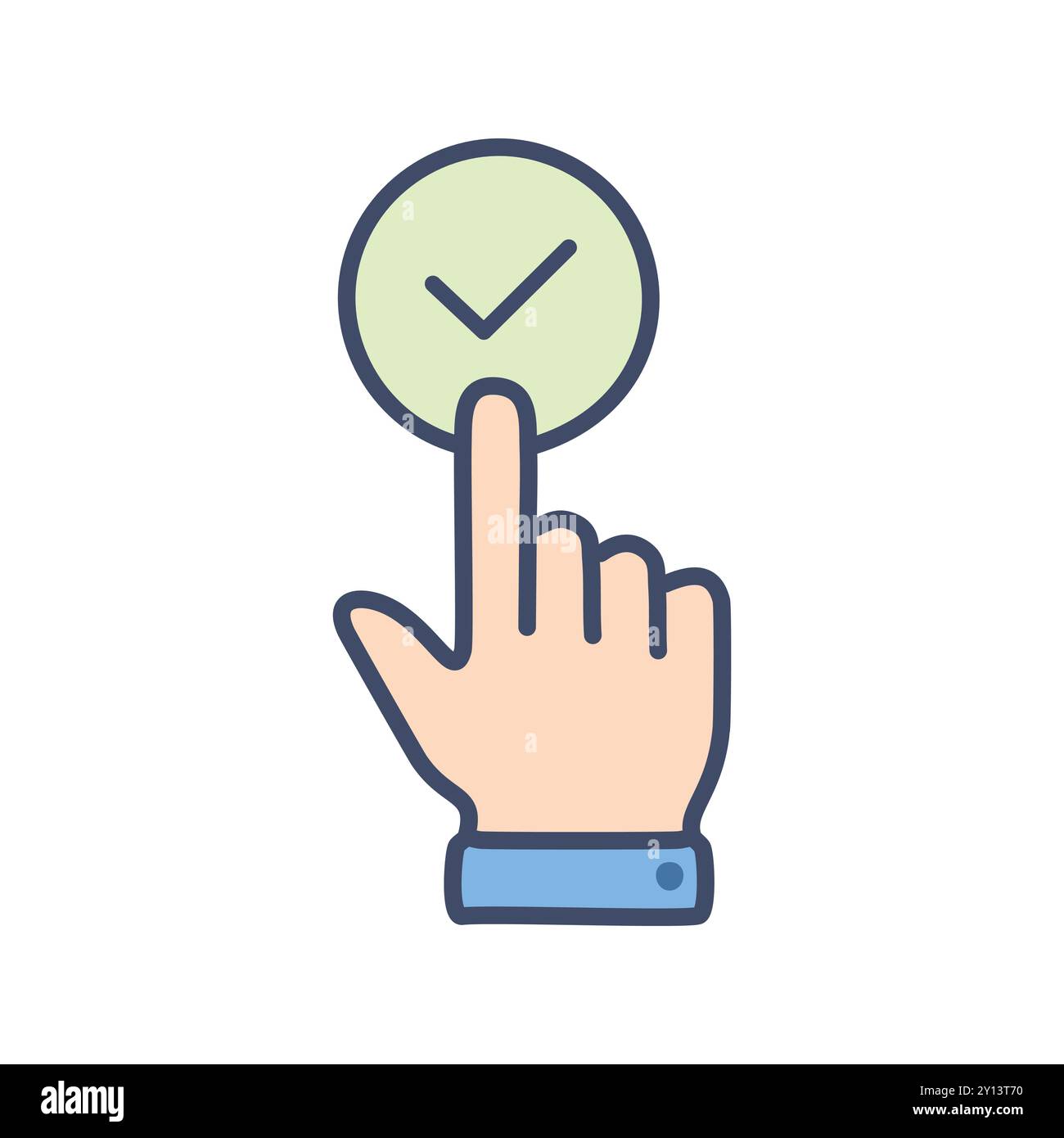 Finger click checkmark. Hand pointer clicking a green checkmark button ...