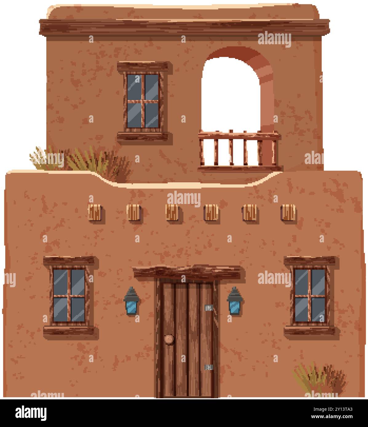 Two-story adobe house with wooden accents Stock Vector Image & Art - Alamy