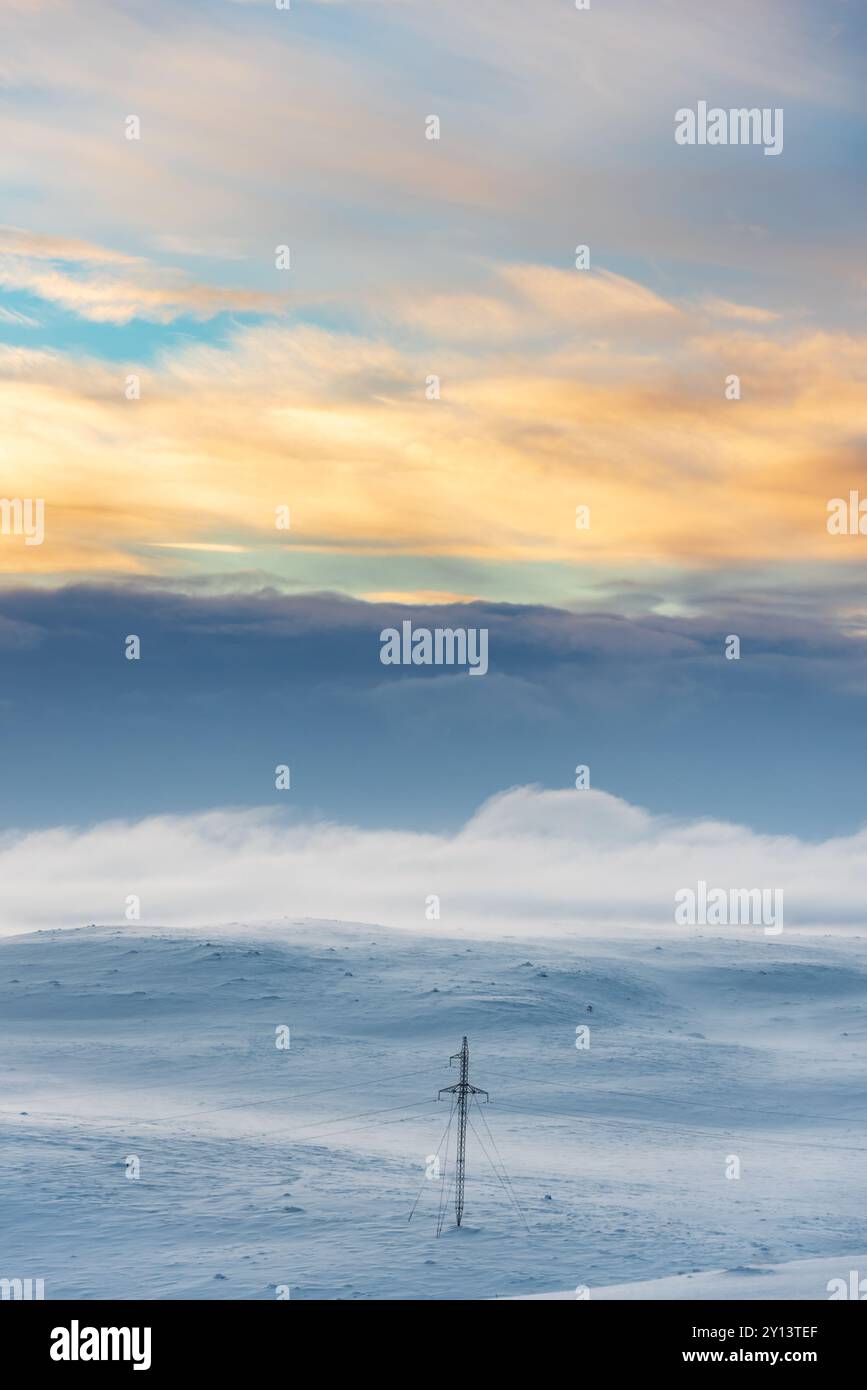 Power line traverses arctic landscape bringing electrical power to ...