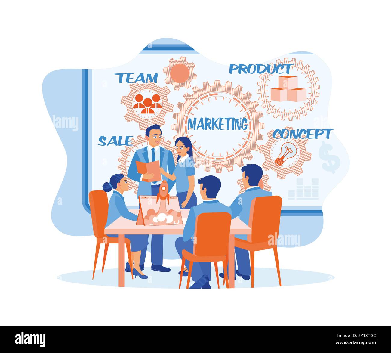 A diverse business team creates and discusses marketing plans during ...