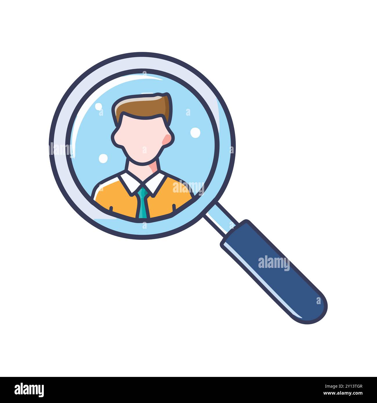 Person under magnifying glass. Illustration of a man being observed ...