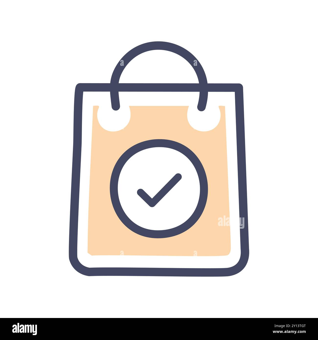 Checked bag. A shopping bag with a check mark, representing a completed ...