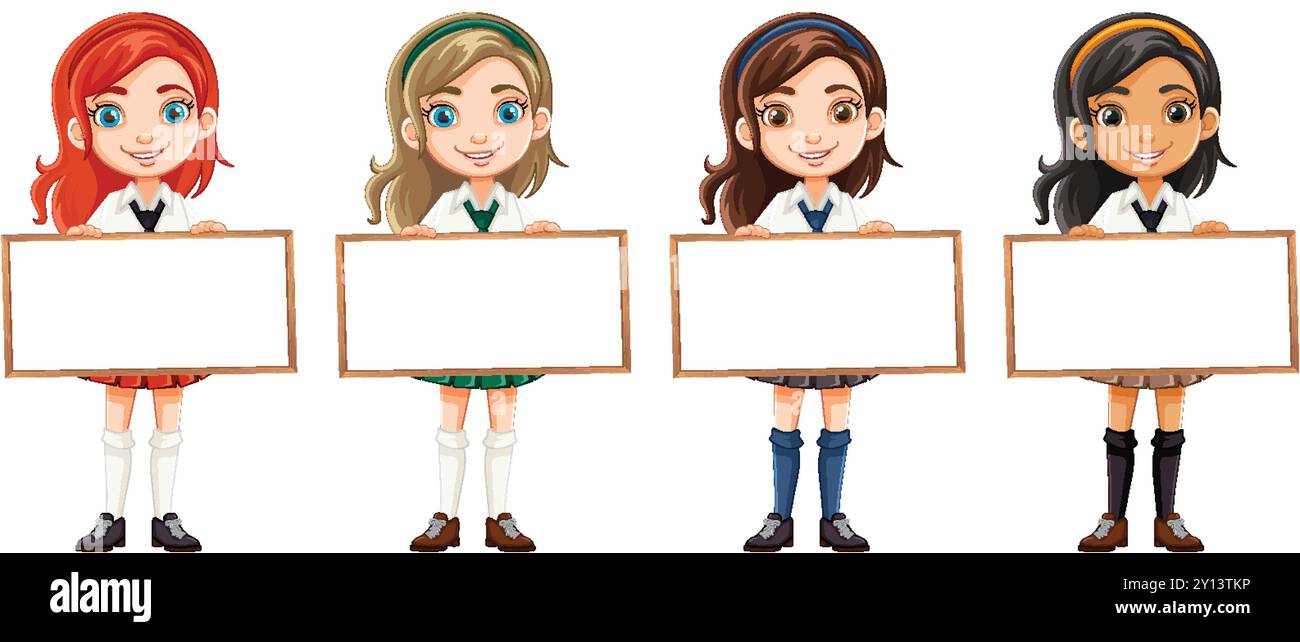 Four girls holding blank signs, smiling Stock Vector Image & Art - Alamy