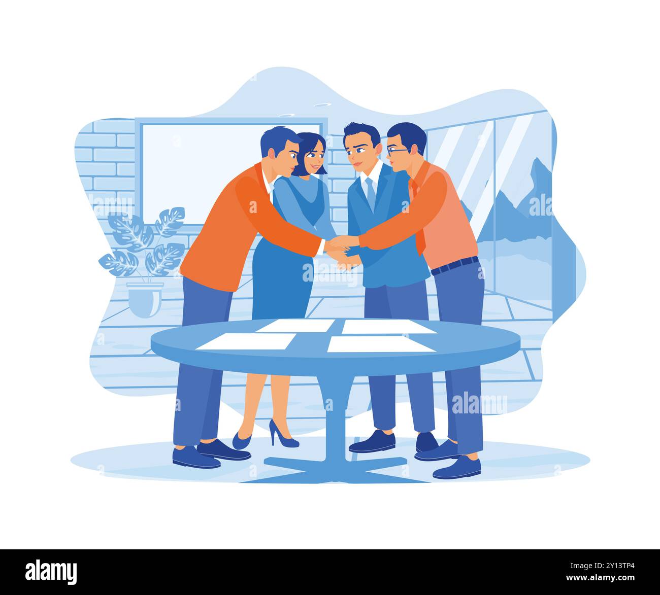 Team members gather around table hi-res stock photography and images - Alamy