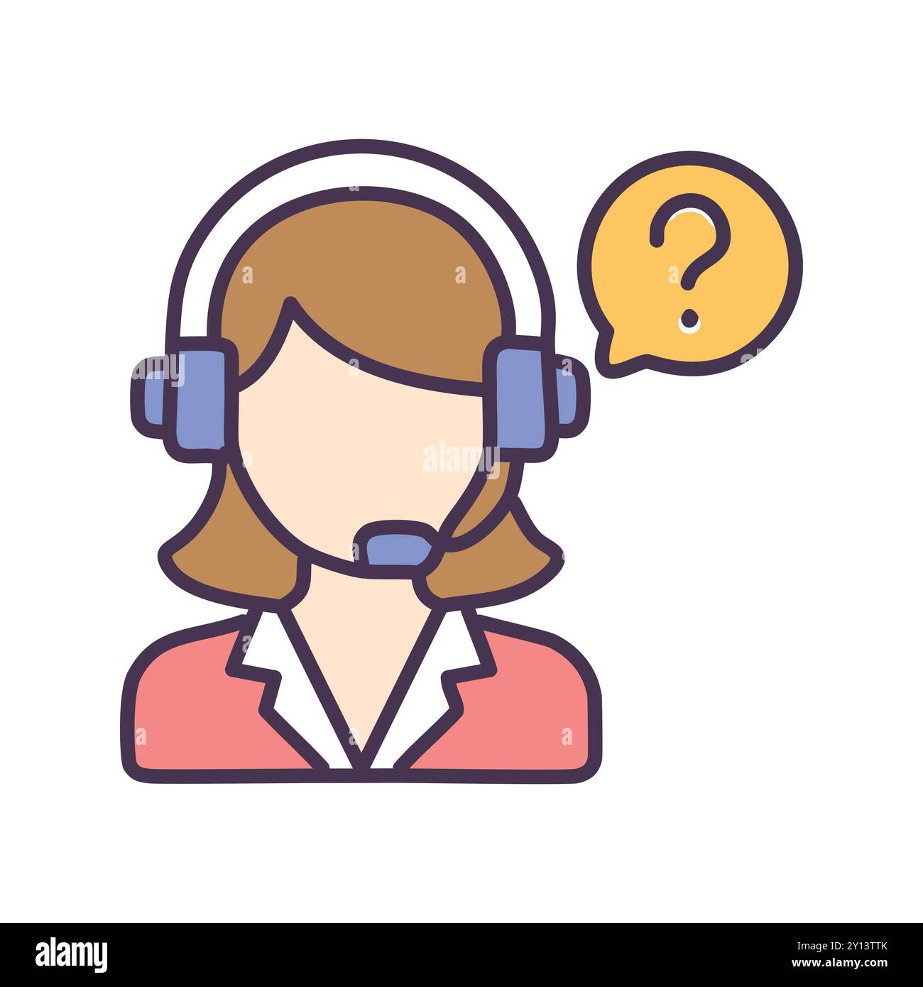 Support agent icon. Female agent wearing headset, ready to help with ...