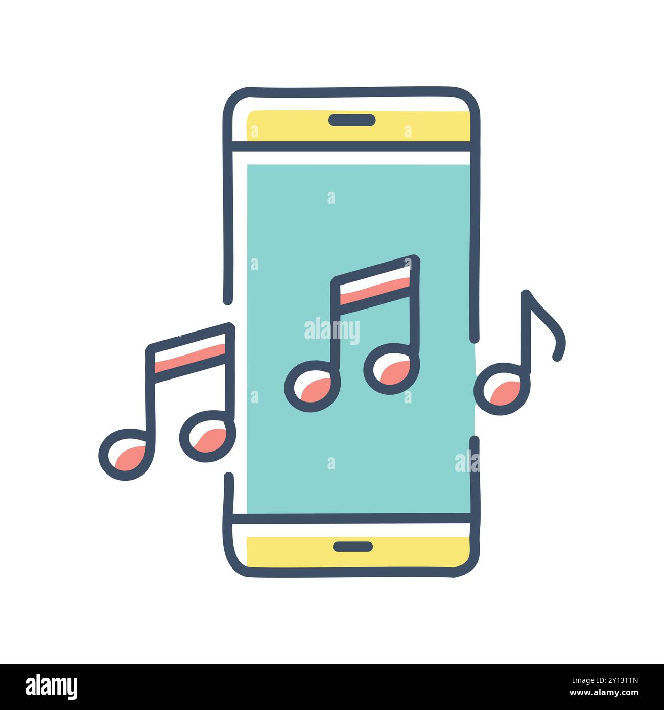 Mobile music. Smartphone with musical notes on the screen, symbolizing ...