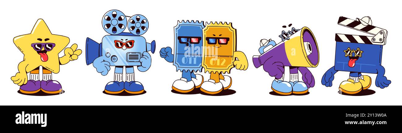 Y2k cinema mascots set isolated on white background. Contemporary ...