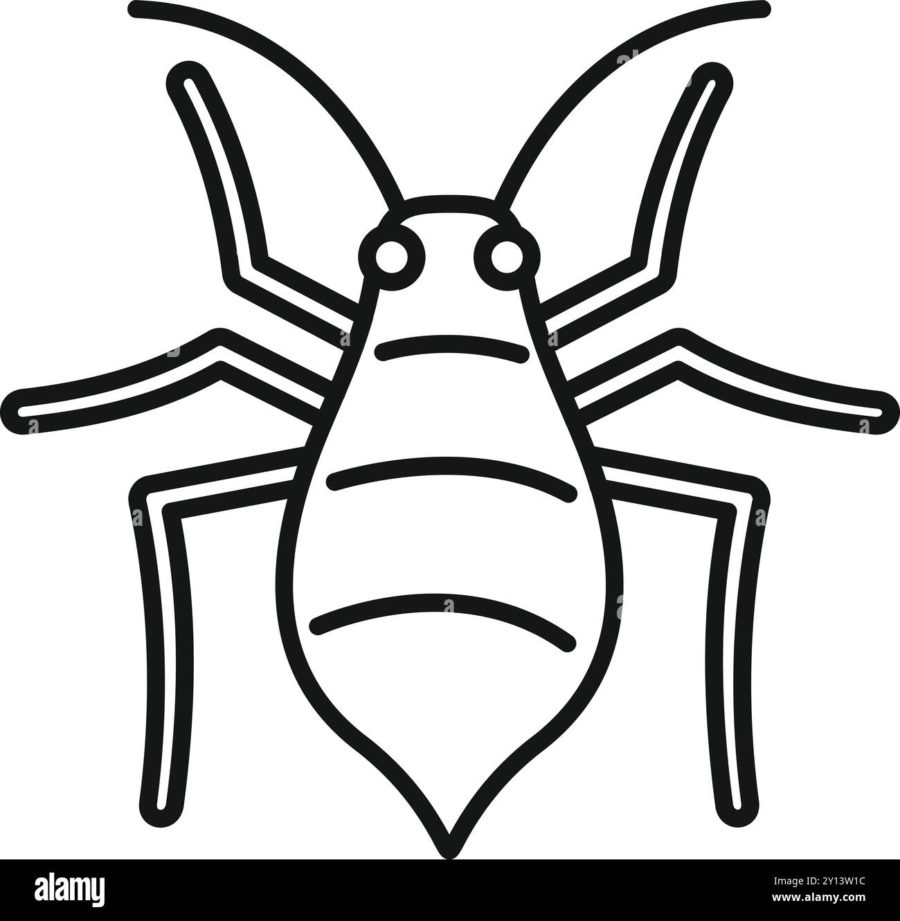 Simple line drawing of a cricket, viewed from above, showing its six ...