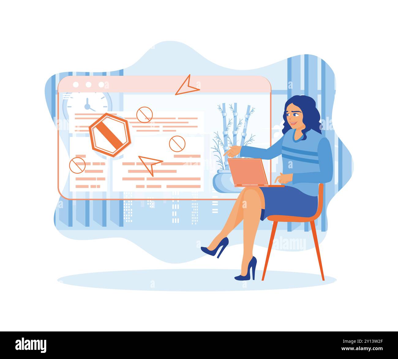 Woman using web window search info. Web design concept. Flat vector ...