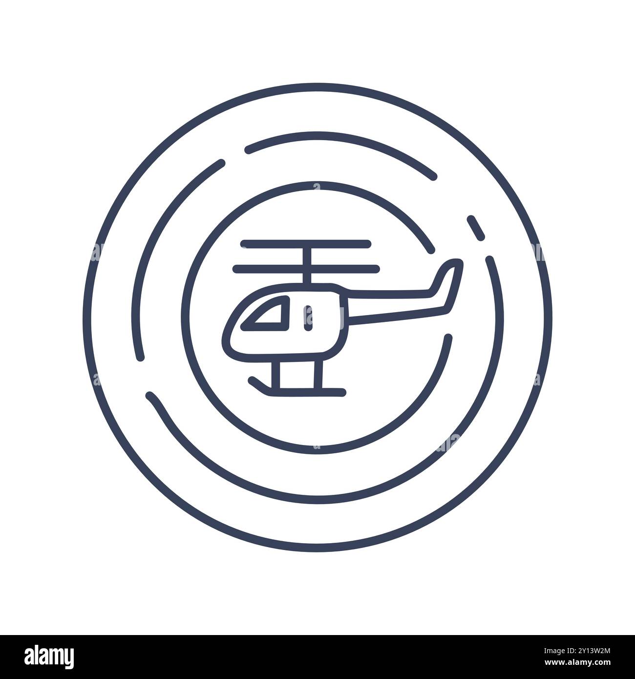 Helicopter icon. Line art icon of a helicopter in a circle, symbolizing ...
