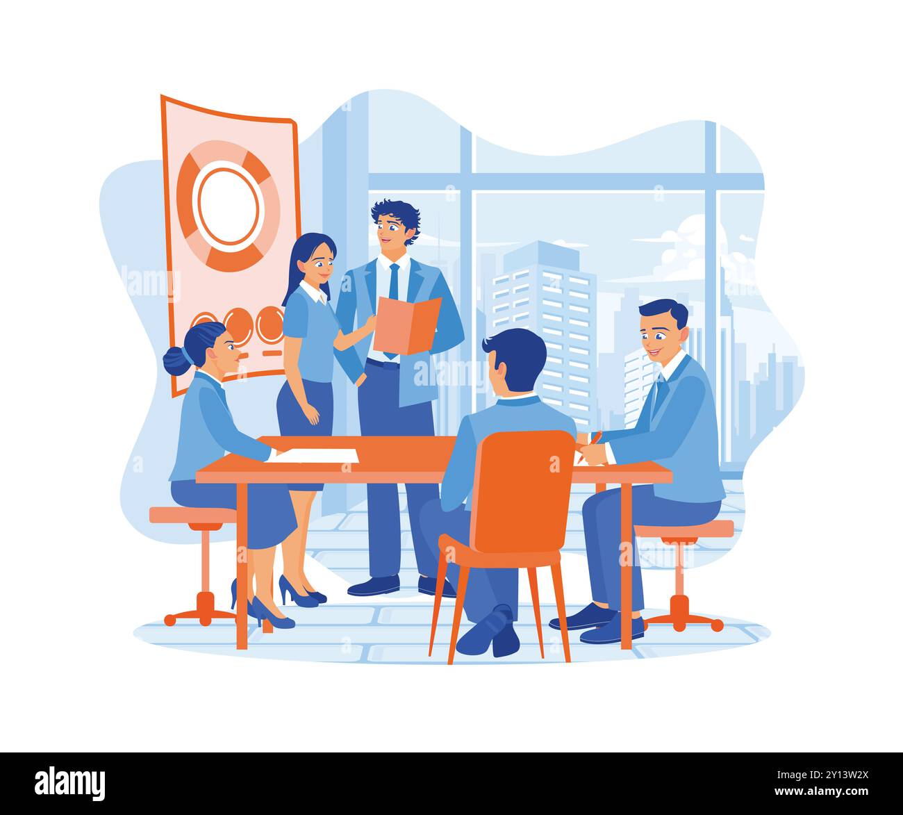 CEO and business team holding presentation in the meeting room ...