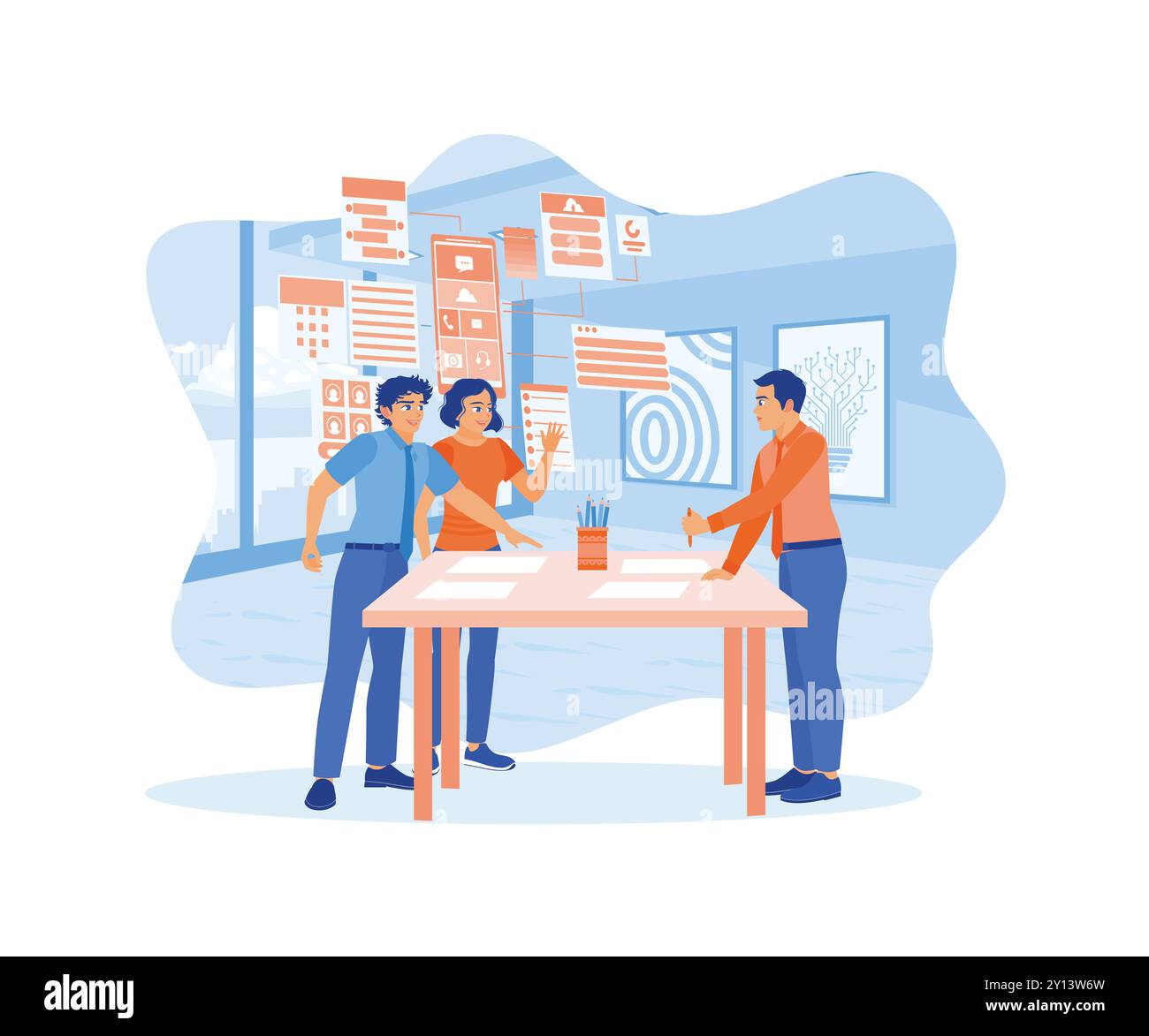 IT experts were discussing business ideas in the office. Developing ...