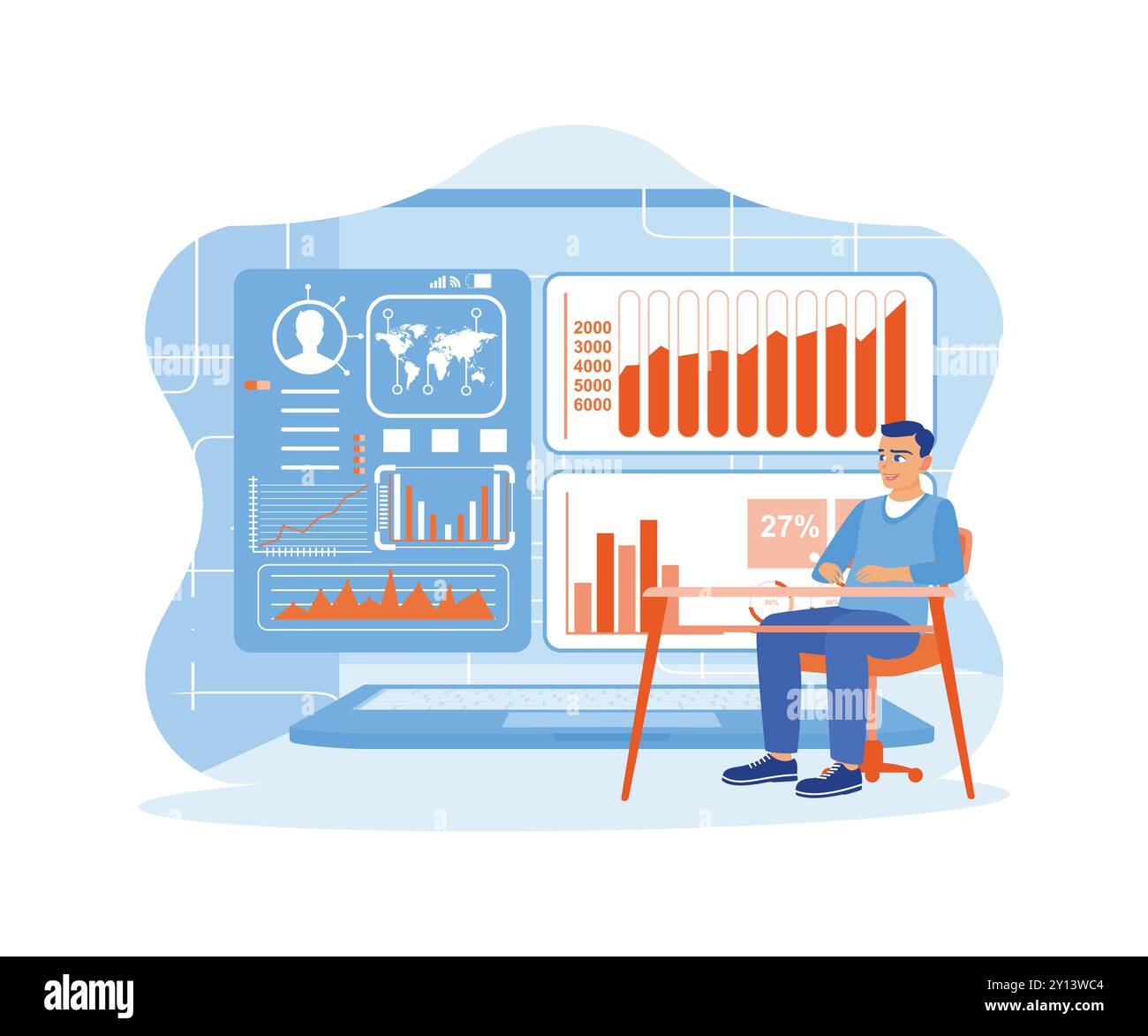 Laptop in front of charts Stock Vector Images - Alamy