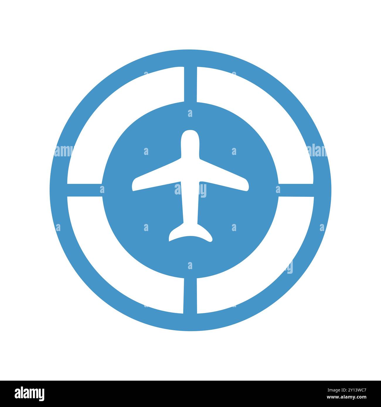 Airplane circle icon. Simple blue circle icon with a white airplane ...