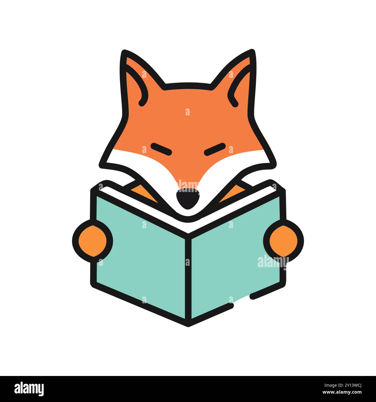 Fox reading book. Adorable fox focused on reading a book. Perfect for education, literacy, and ...