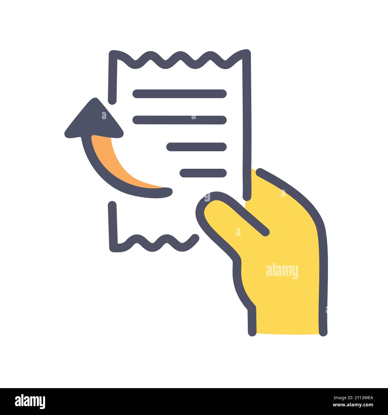Return receipt icon. Hand holding a receipt with an upward arrow ...