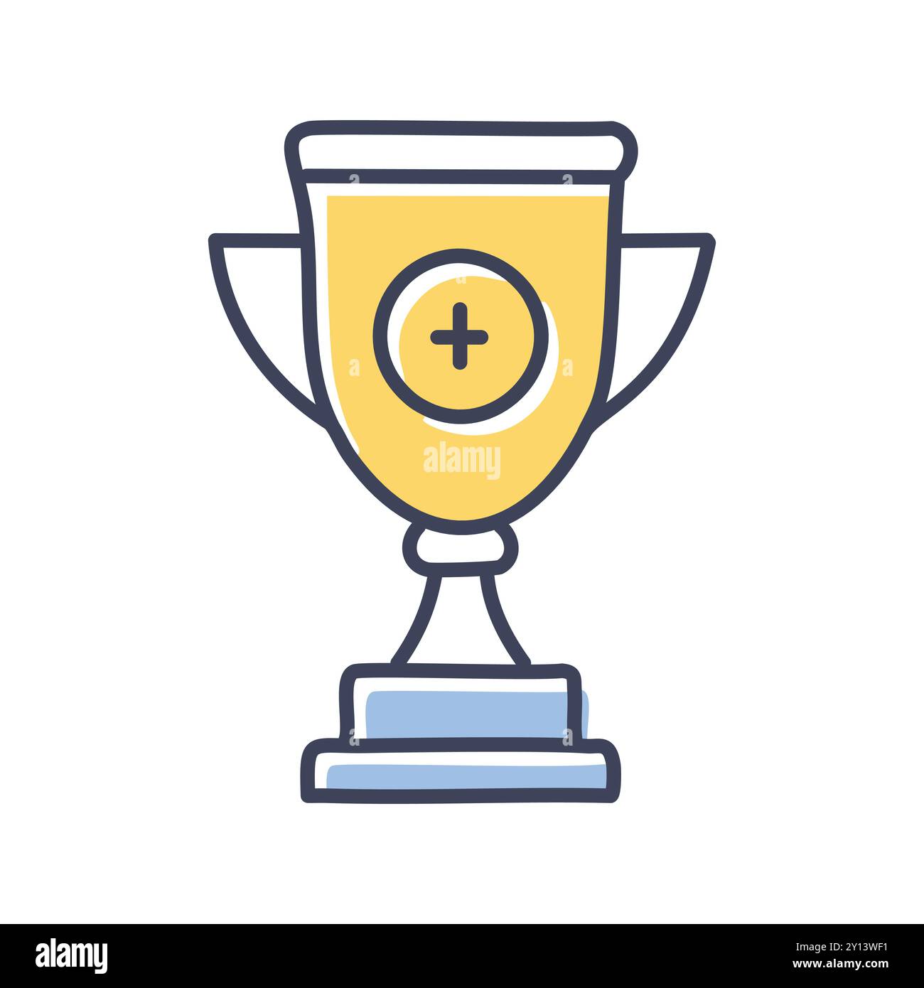 Gold trophy award. Trophy with a plus sign, signifying achievement and ...