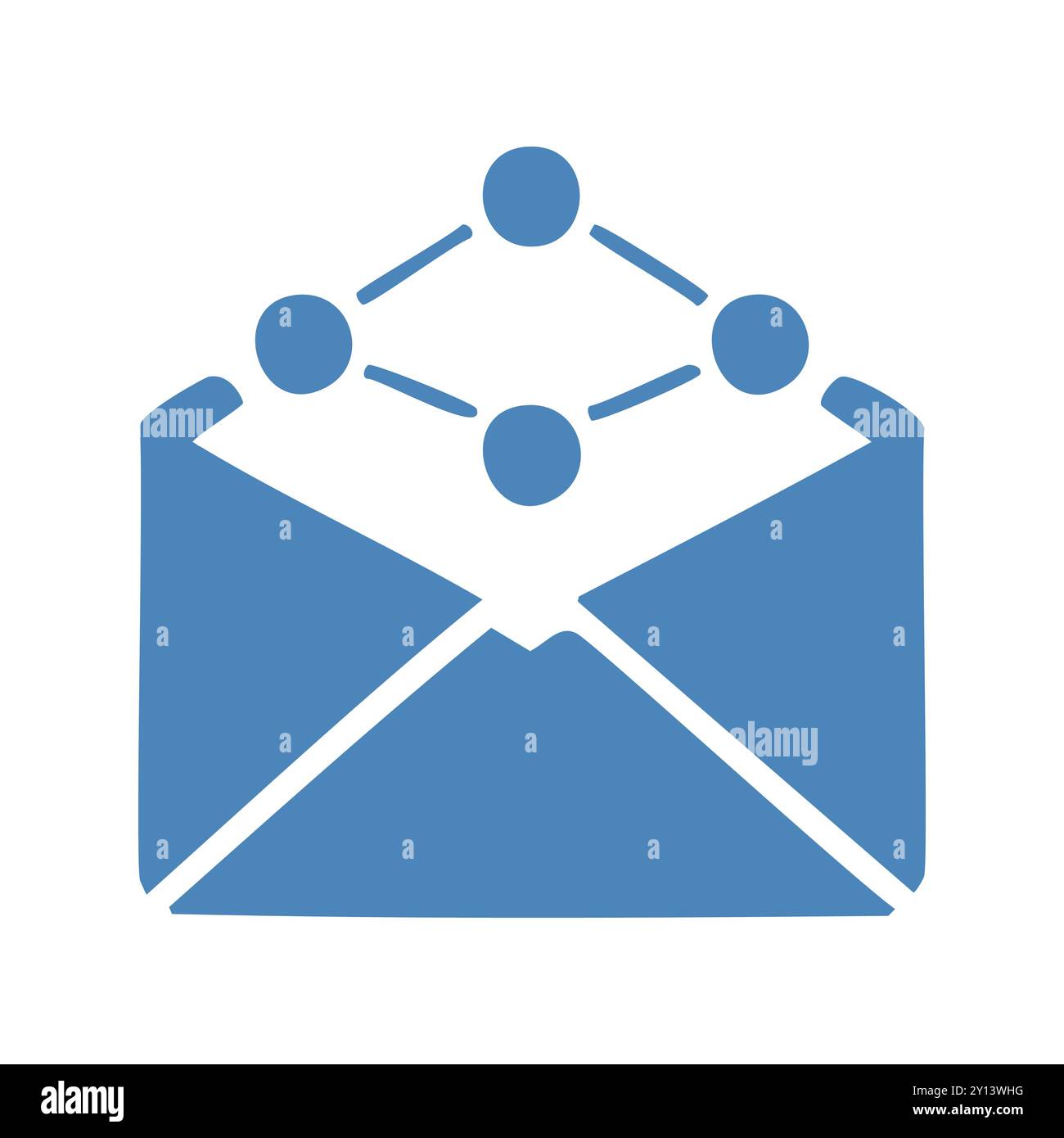 Connected email icon. Blue email icon with connected circles ...