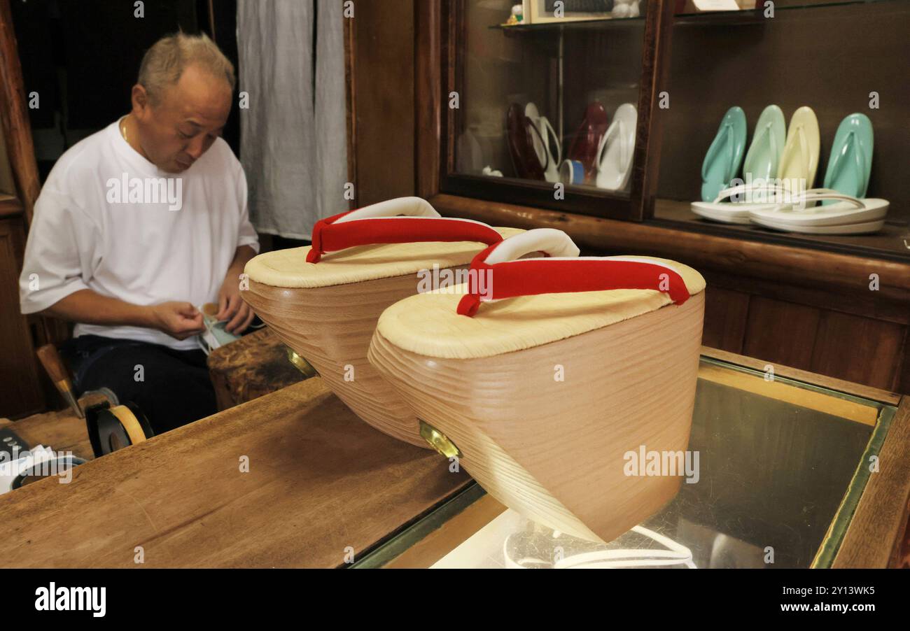 A pair of Okobo, one kind of traditional Japanese footwear Geta, is ...