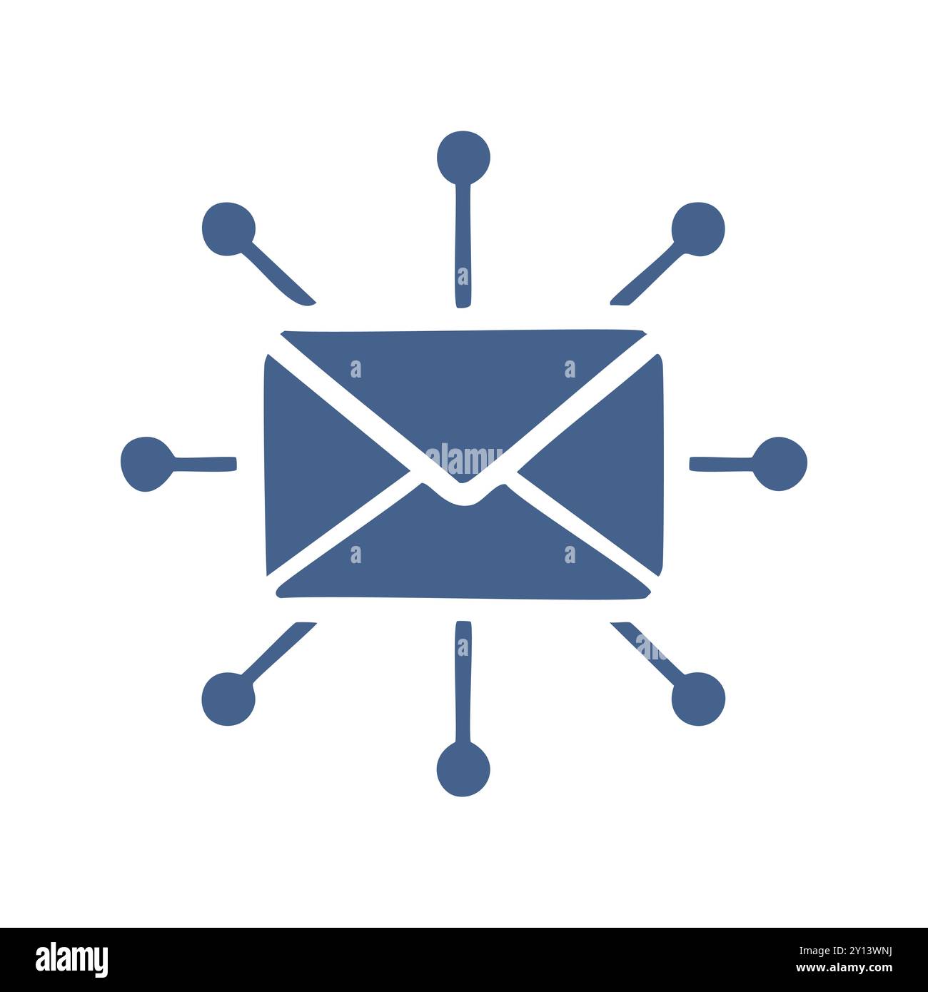 Email network icon. Blue envelope icon with multiple connections ...