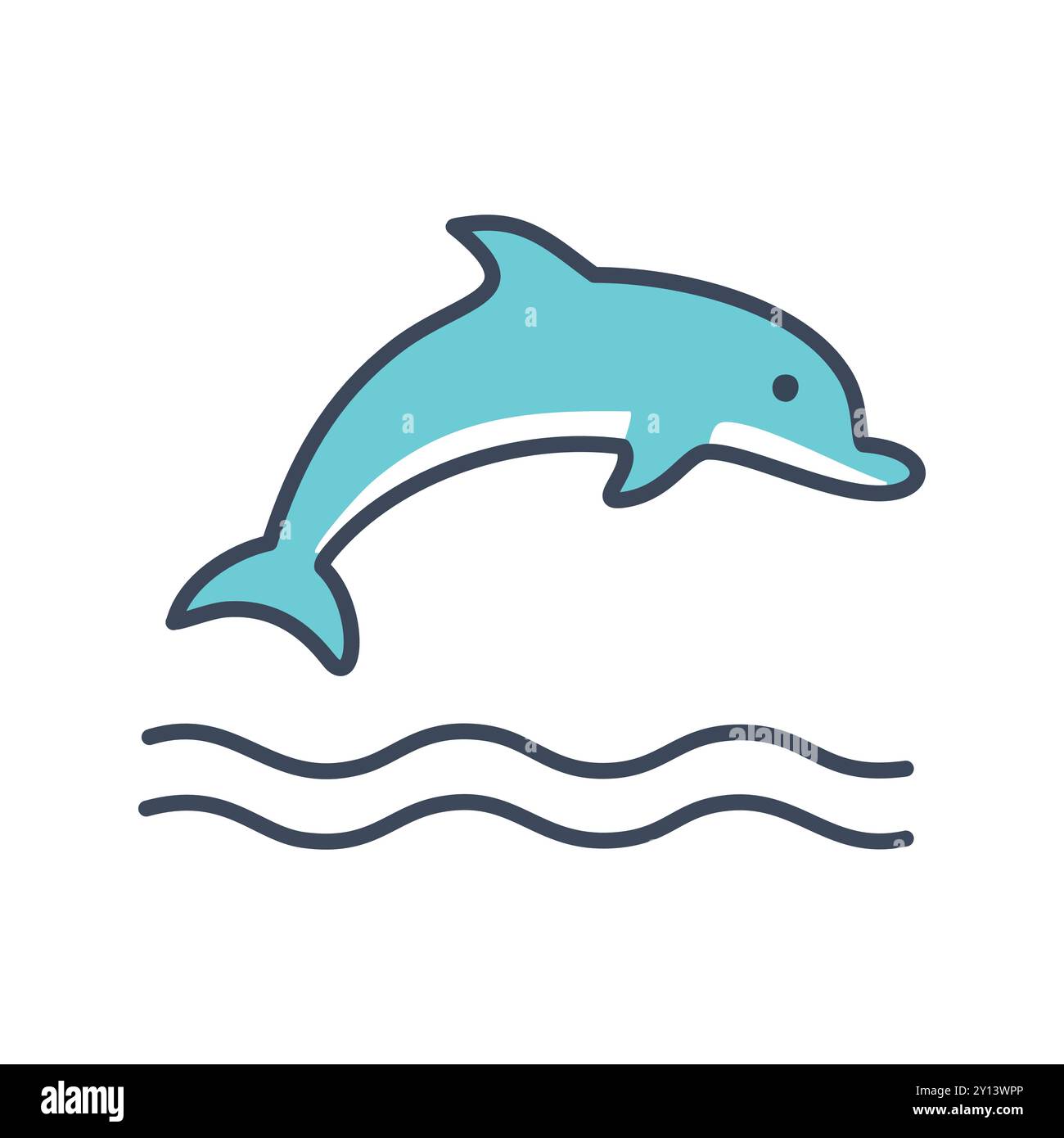 Jumping dolphin. Cartoon illustration of a blue dolphin leaping from ...