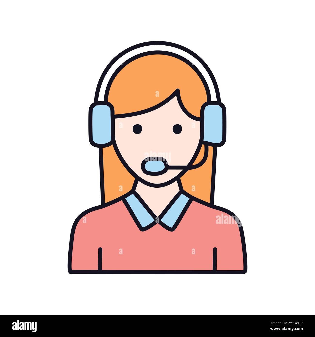 Support agent icon. Female avatar wearing headset, ready to assist ...