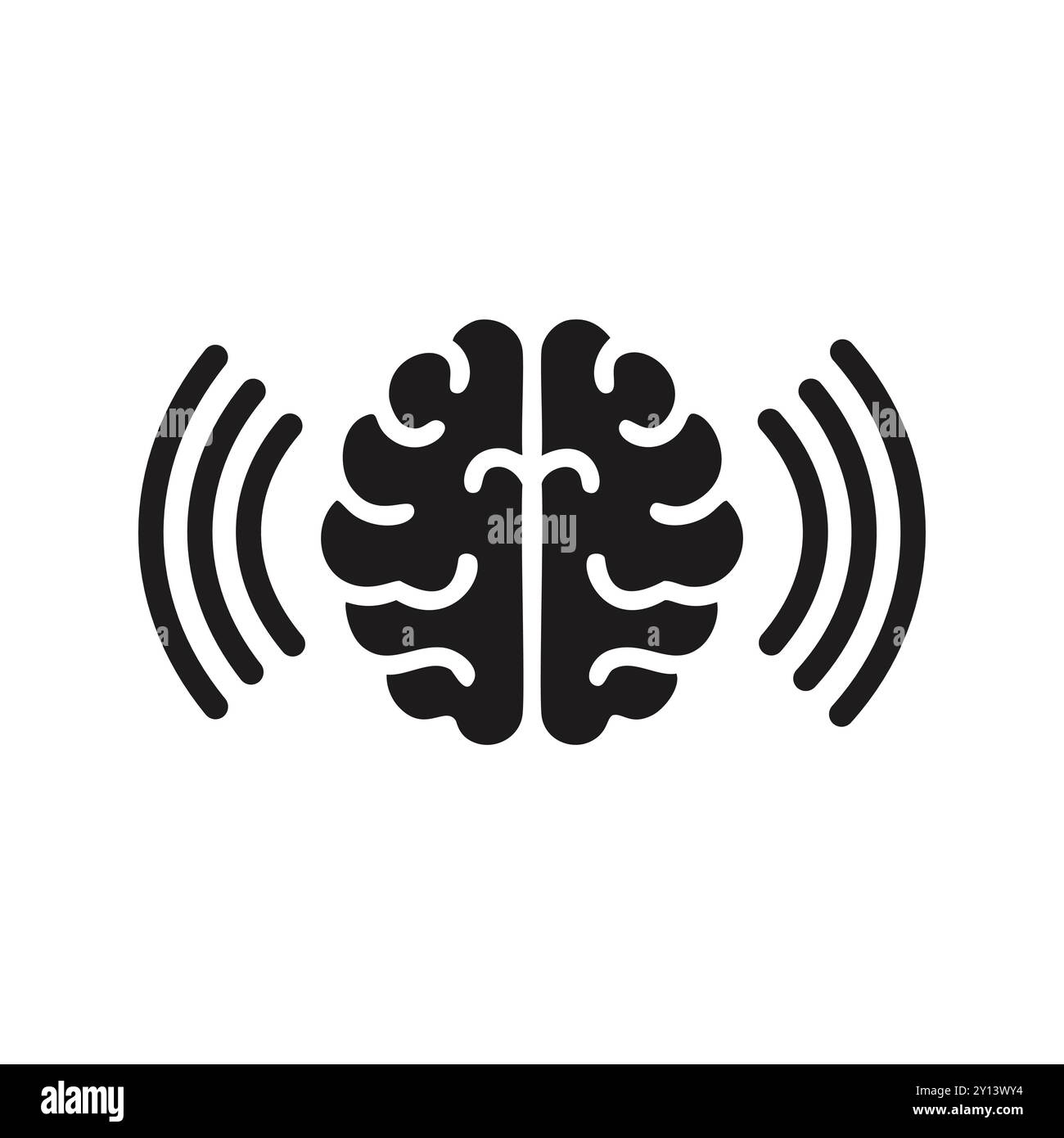 Brainwave icon. Abstract brain with signal waves. Represents mental ...