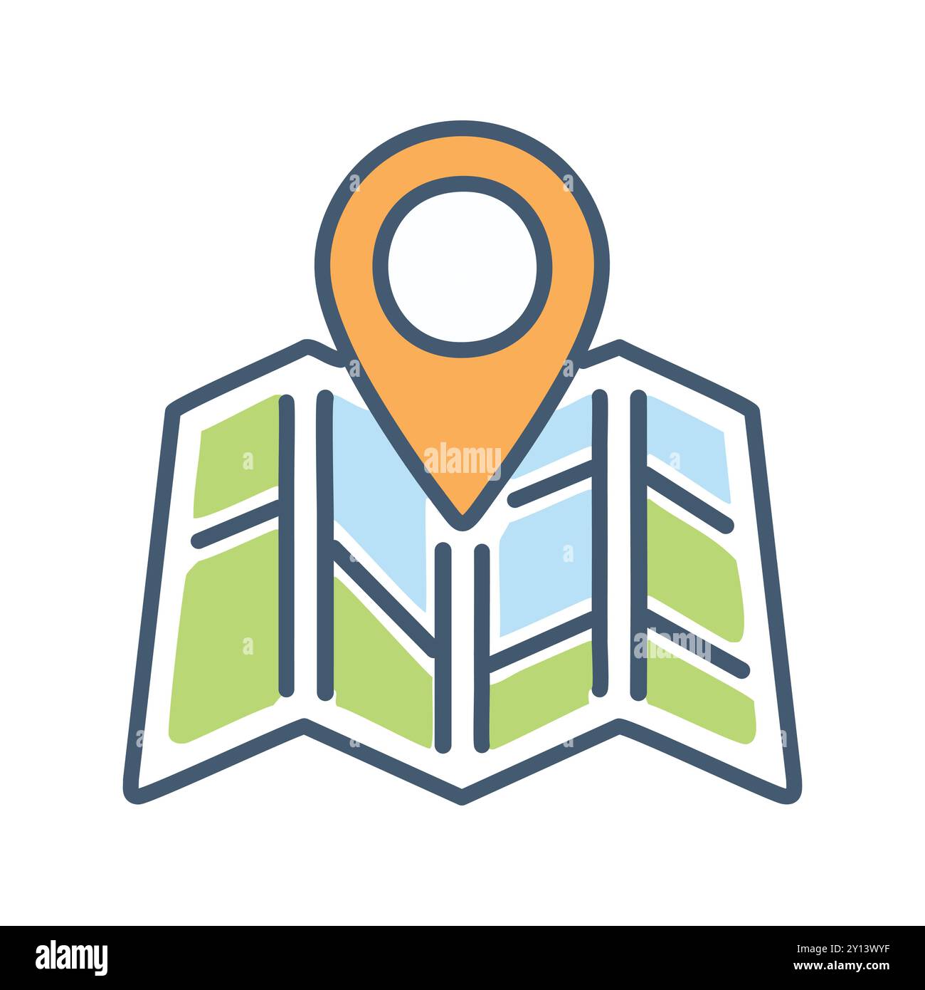 Map location pin. Folded map with a pin marking a location. Perfect for travel, navigation, or ...