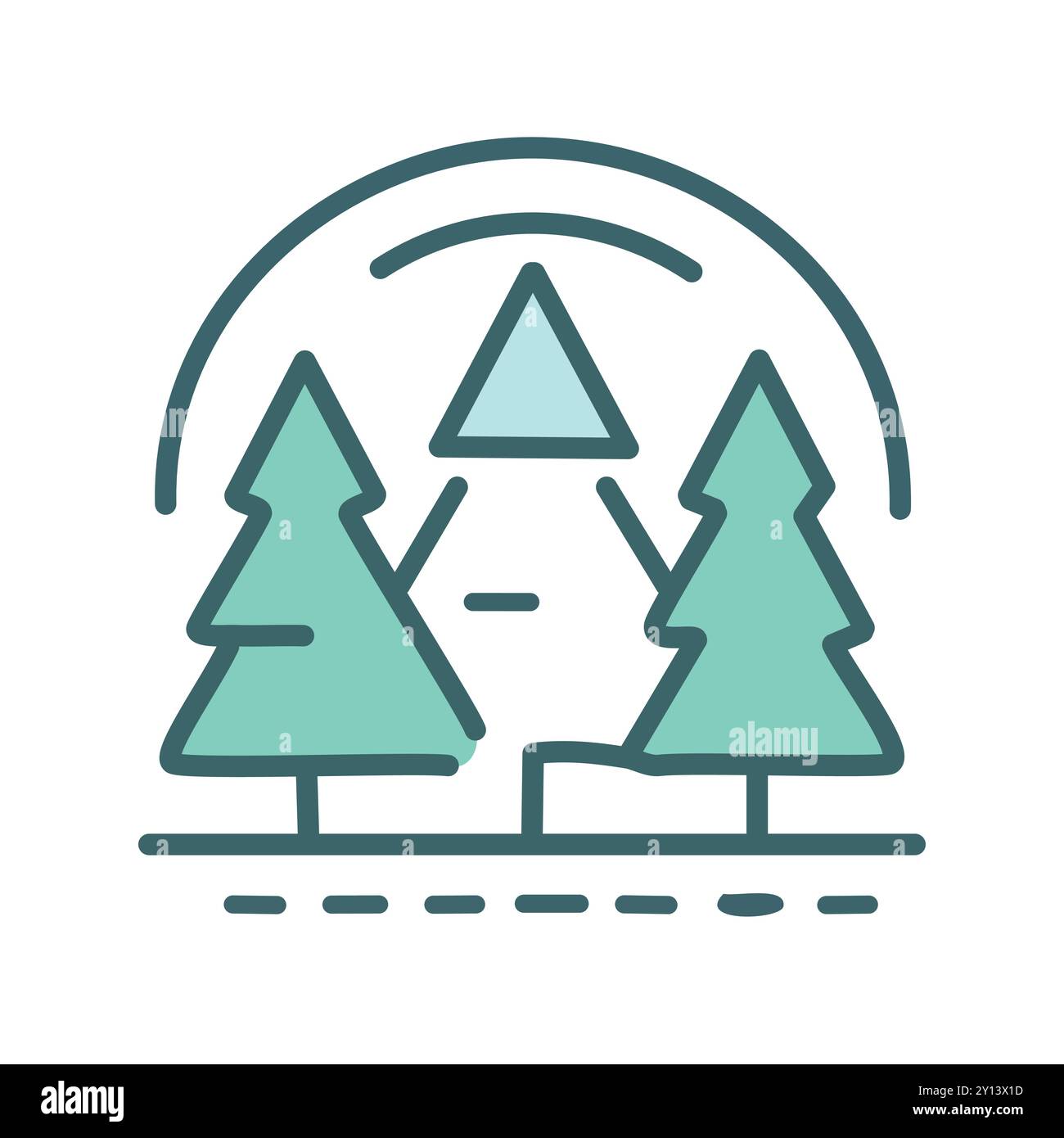 Pine trees nature. Two pines and a triangular mountain peak ...