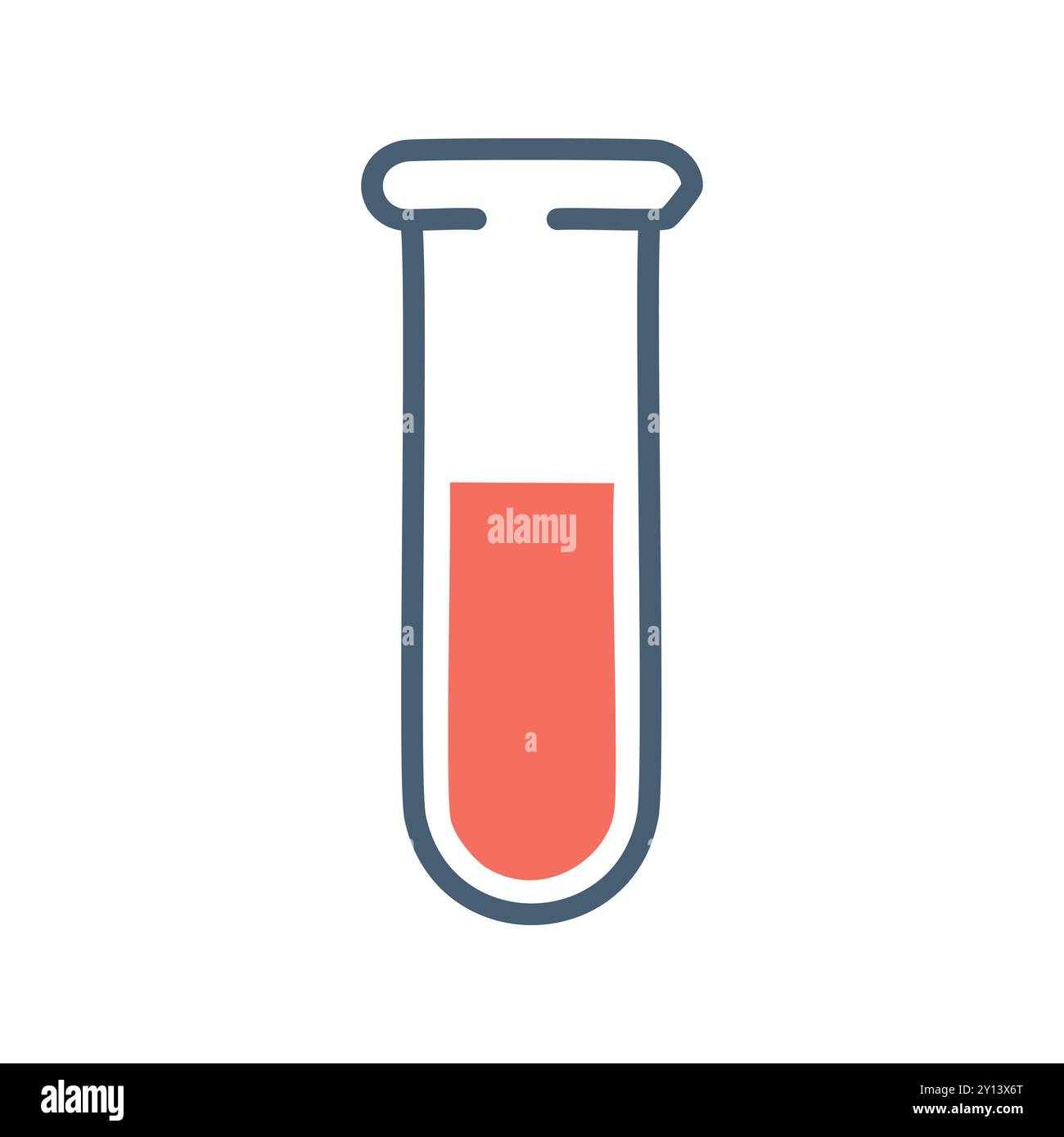 Test tube with fluid. A red fluid fills the glass test tube. This tube ...