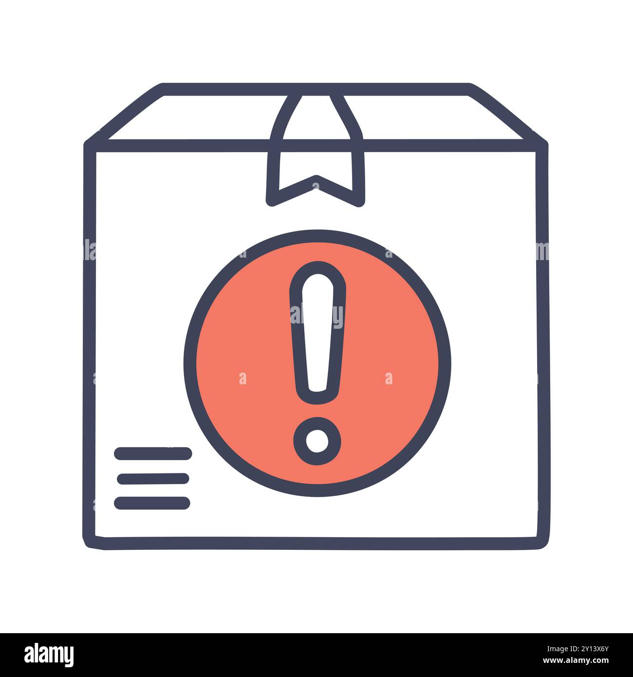 Warning package icon. A cartoon package with a red warning sign ...