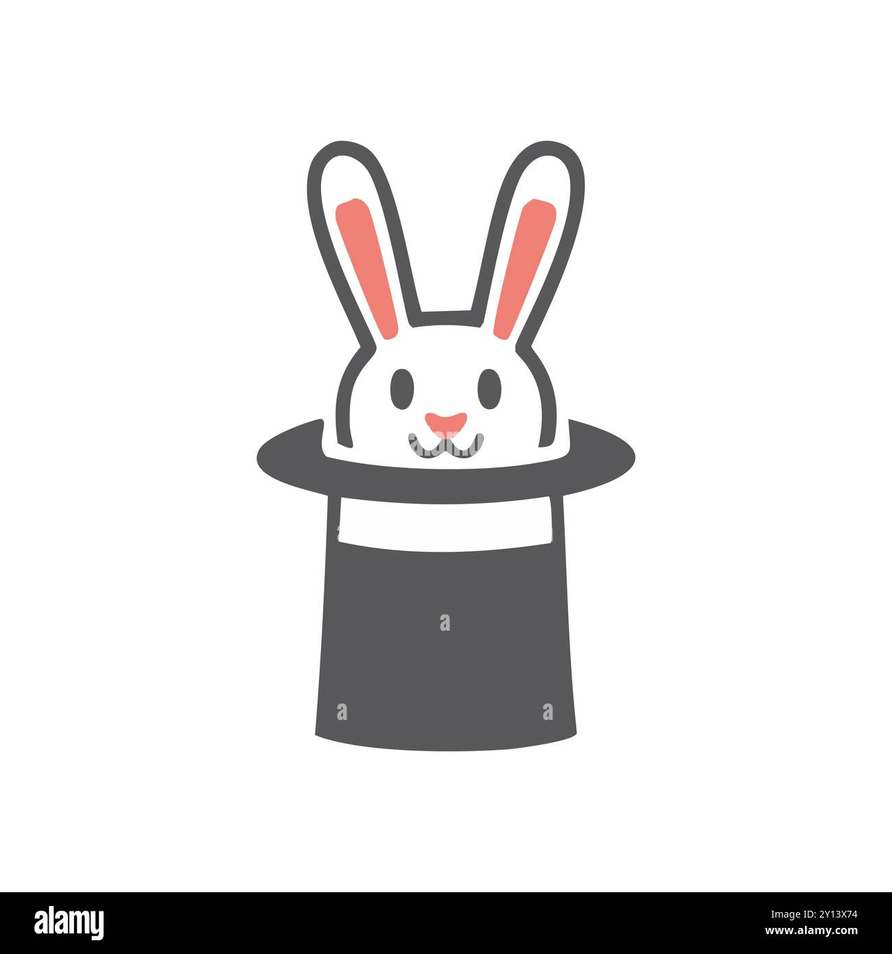 Rabbit in hat. White bunny rabbit peeking out of a black magic hat ...