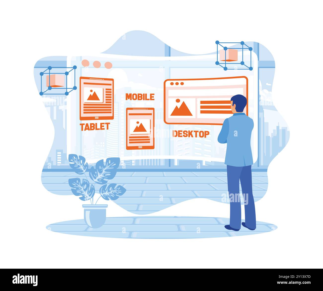 Designer sketches wireframe layout design on virtual screen. Developing ... Designer sketches wireframe layout design on virtual screen. Developing ...