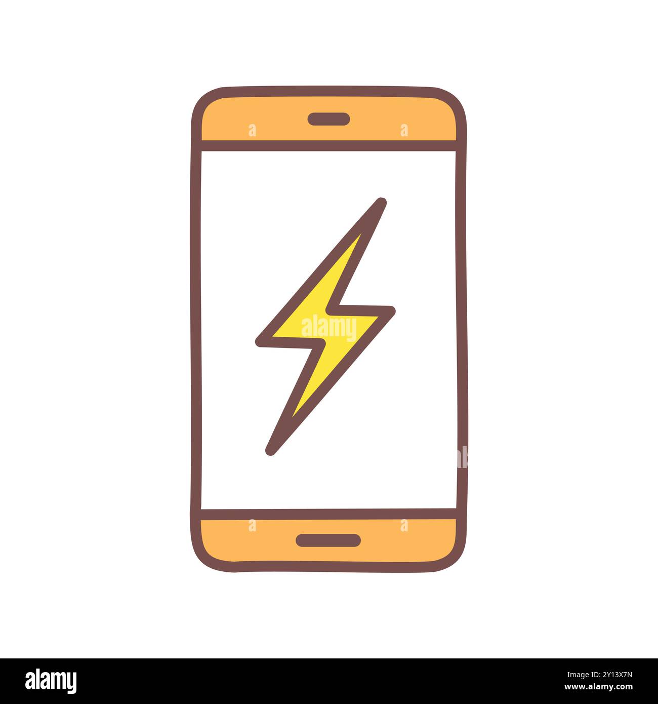 Phone power icon. A cartoon style mobile phone with a lightning bolt ...