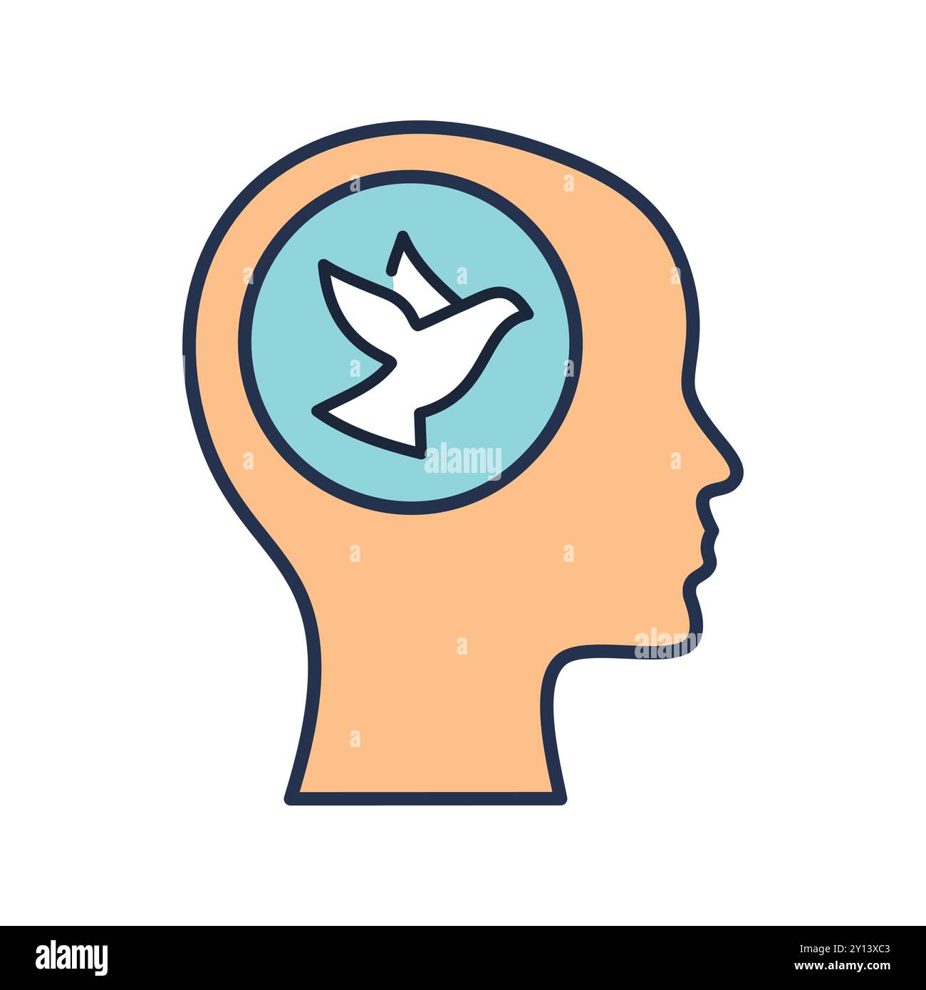 Mind peace dove. Silhouette of a head with a dove inside, symbolizing ...