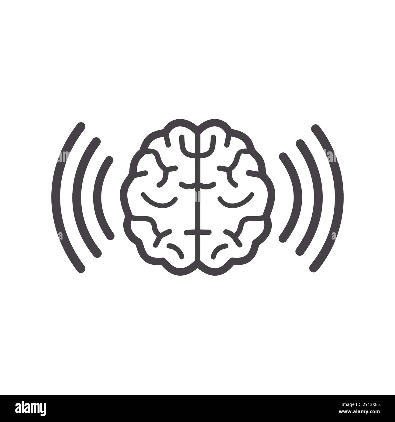 Brain waves icon. Simple line icon of a brain with waves representing ...
