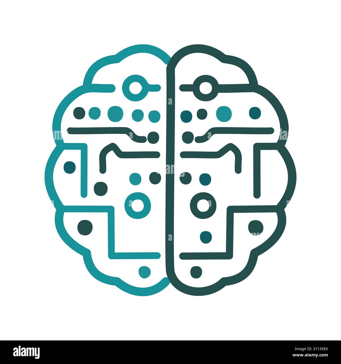 Digital brain icon. Abstract brain illustration with circuit design, symbolizing artificial ...