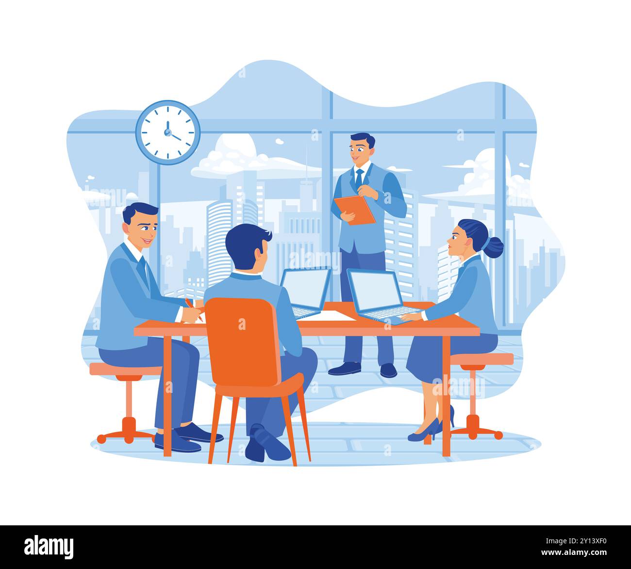 Male boss standing leading meeting with business team in the conference ...