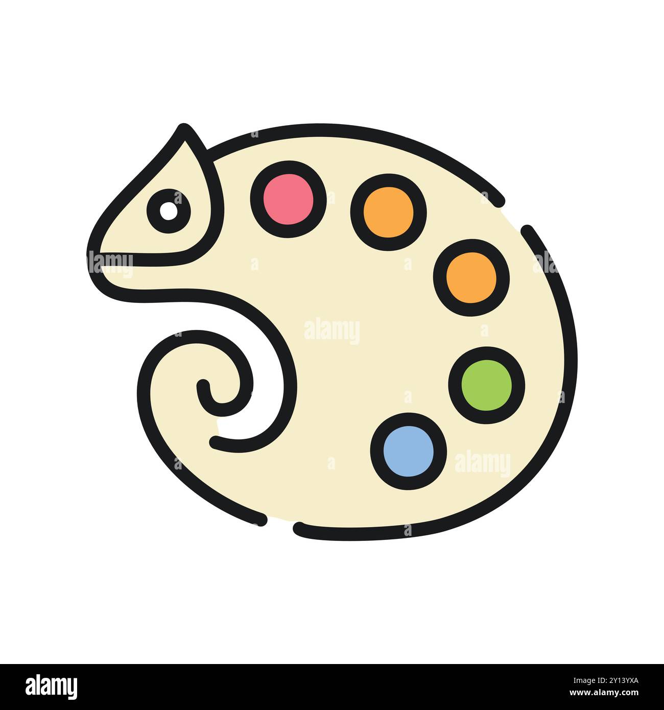 Chameleon palette. Colorful chameleon with paint palette, representing ...