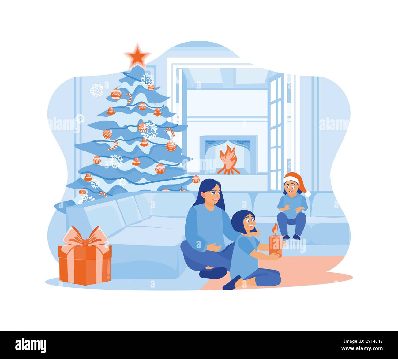 Family by the fire winter Stock Vector Images - Alamy