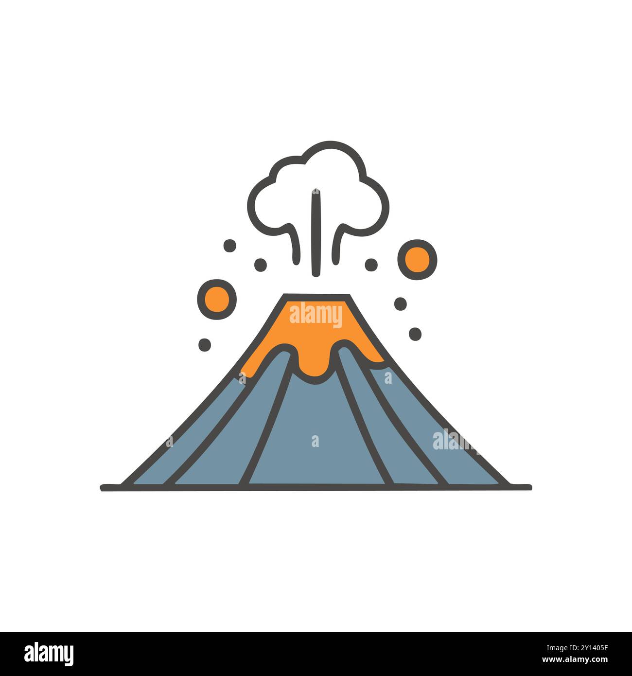 Volcano eruption icon. Colorful line art illustration of an erupting ...
