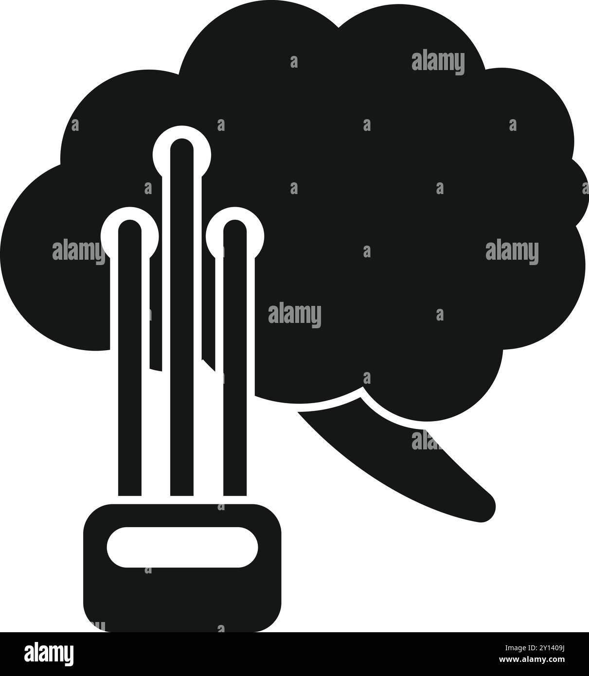 Black and white icon of a brain connected to a computer, representing ...